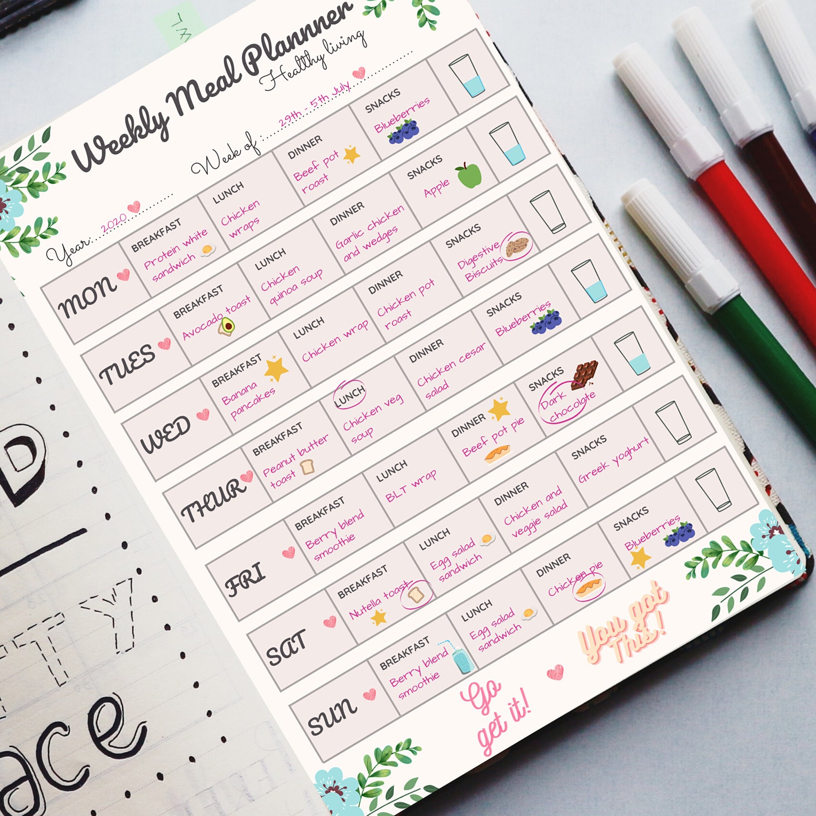 Weekly Meal Planner Printable, Weekly Food Diary, Meal Organiser, Food ...