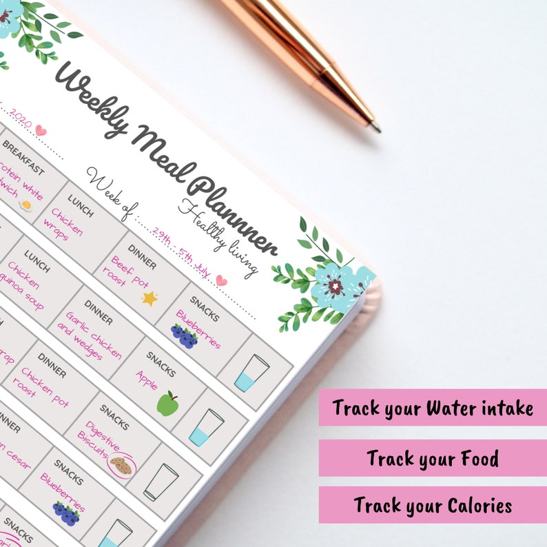 Weekly Meal Planner Printable, Weekly Food Diary, Meal Organiser, Food ...