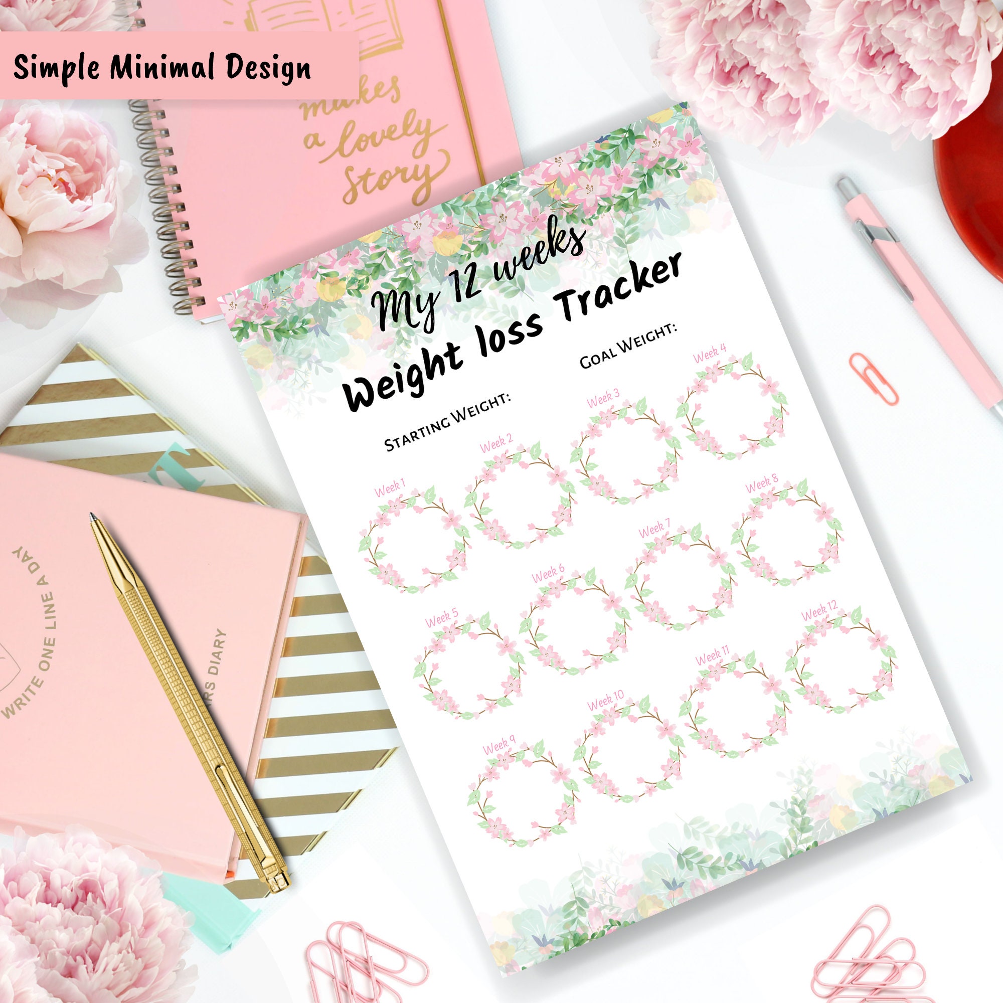 Weight Loss Tracker 12 Weeks, Weight Loss Chart Printable, Motivational ...