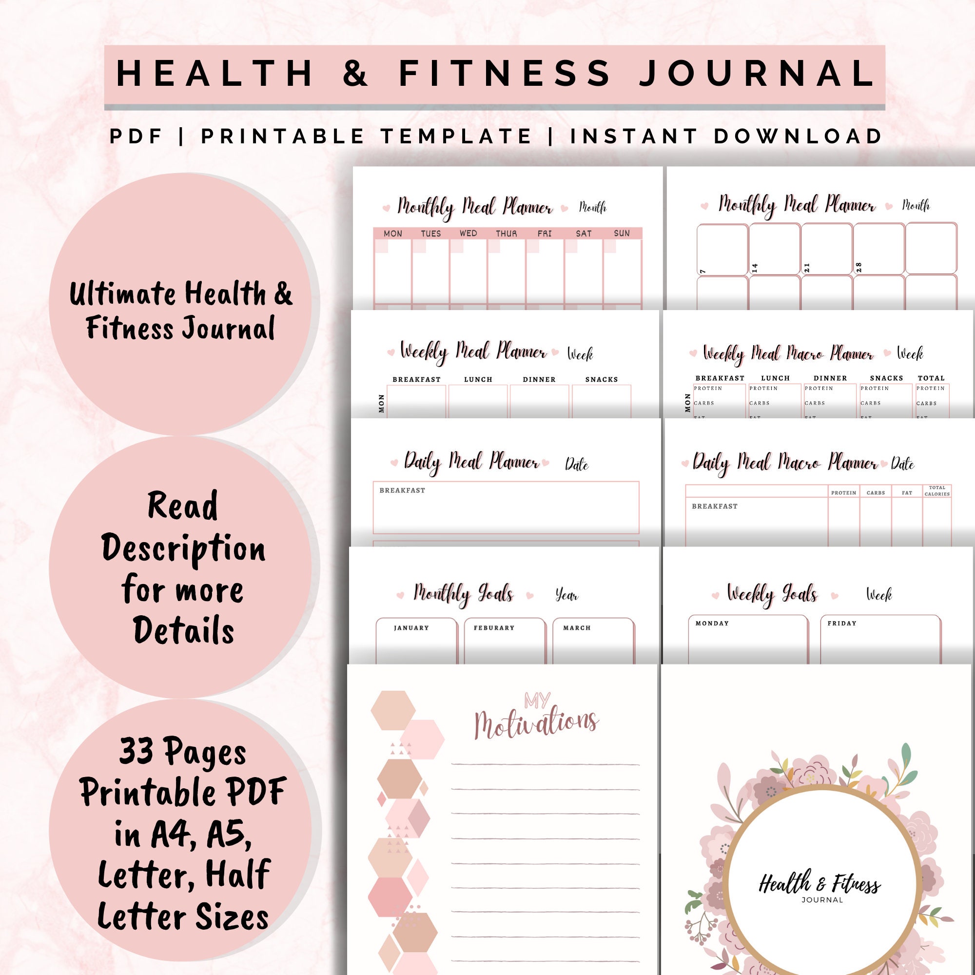 Health and Fitness Journal Health planner Fitness Planner | Etsy