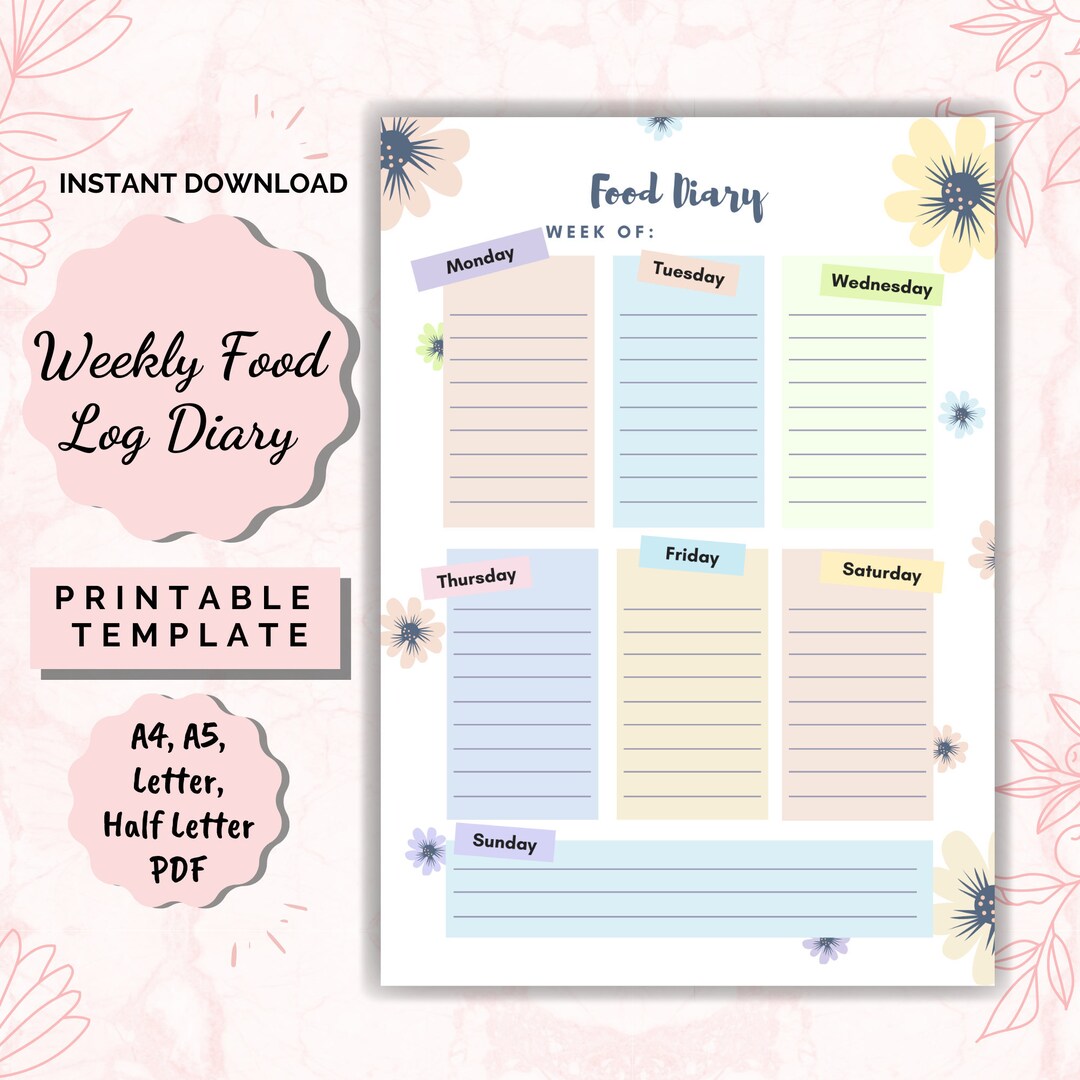 Weekly Meal Planner Healthy Food Diary Weekly Food Diary - Etsy UK