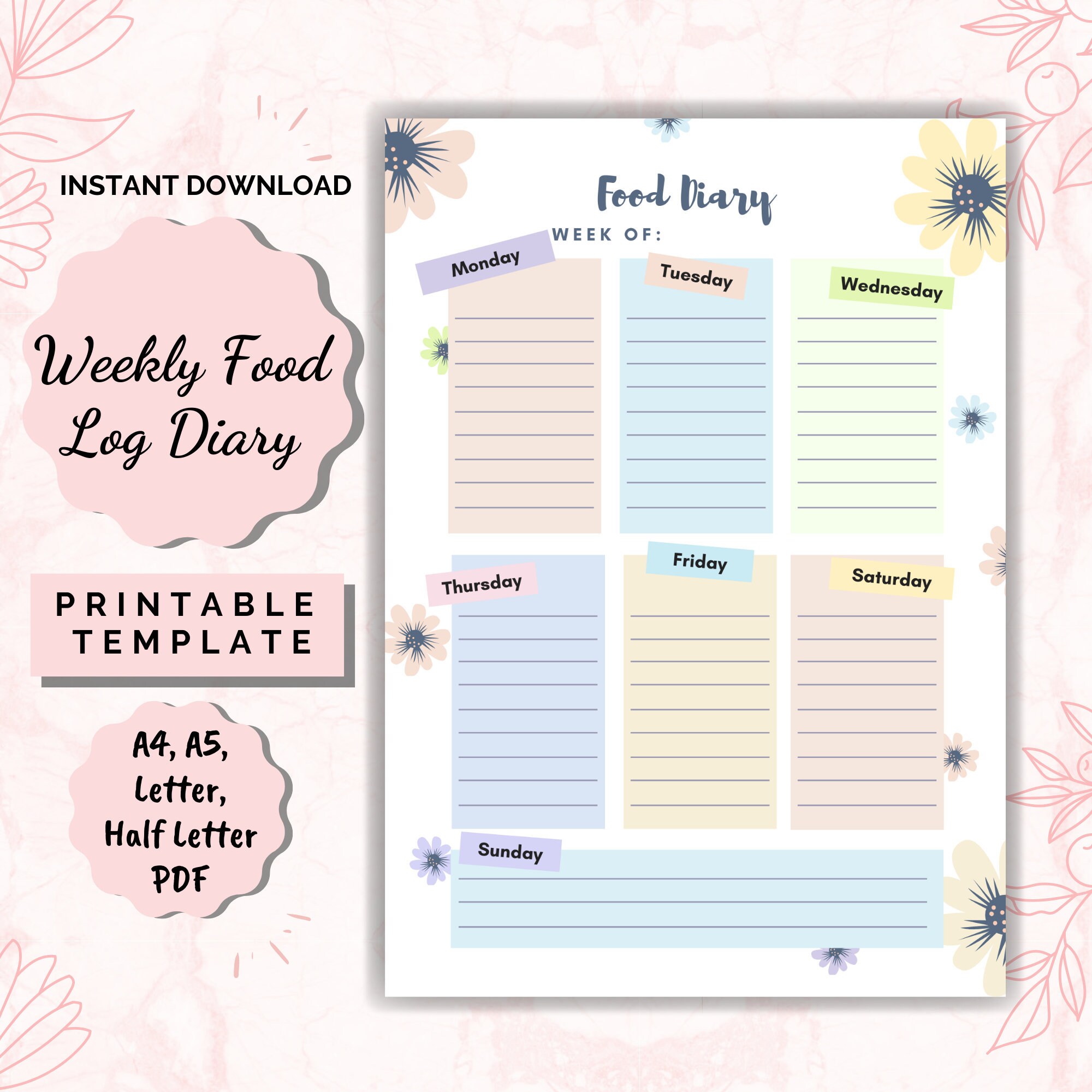 Weekly Meal Planner Healthy Food Diary Weekly Food Diary - Etsy UK