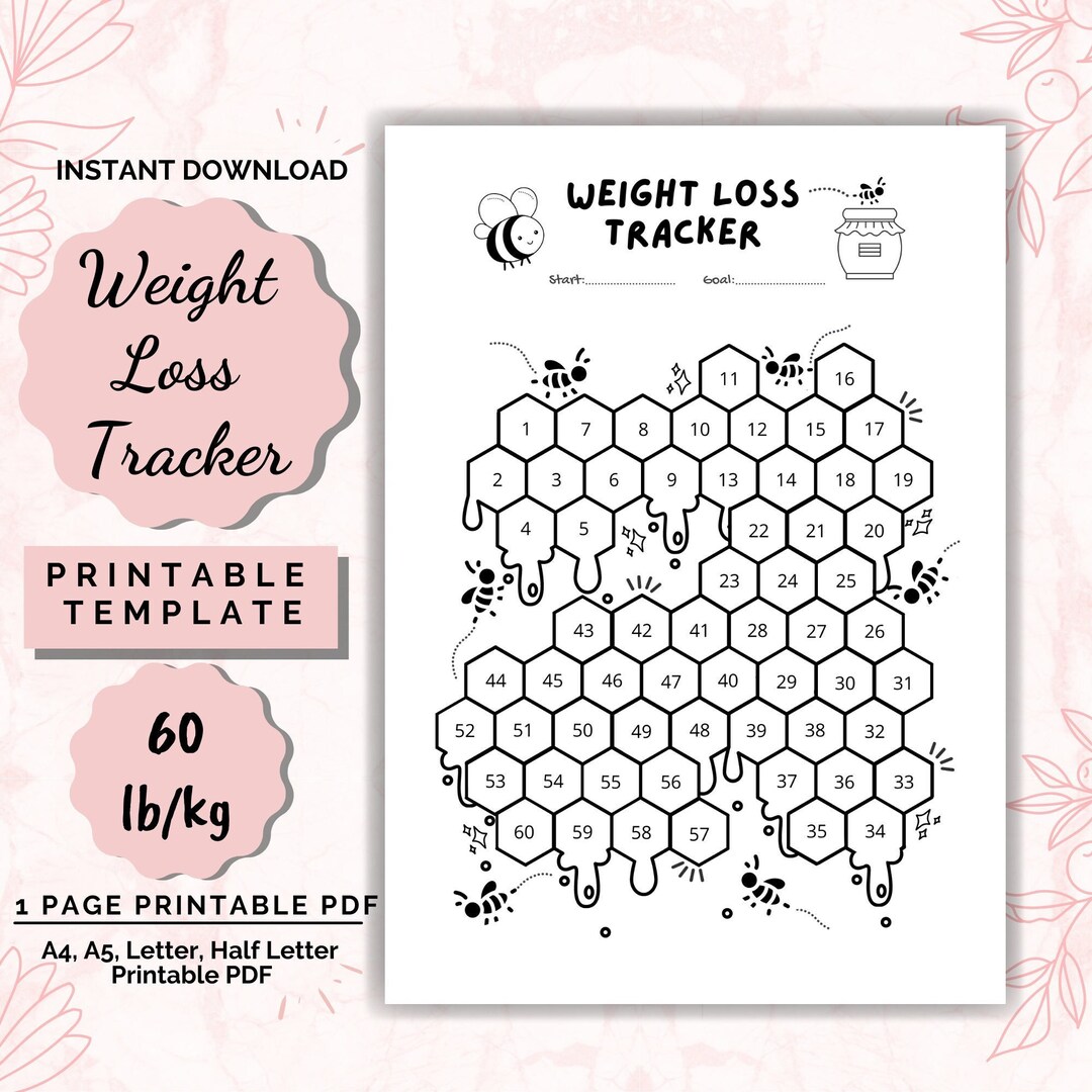 Weight Loss 60 Lb/kg Printable, Weight Loss Chart, Weight Loss Planner ...