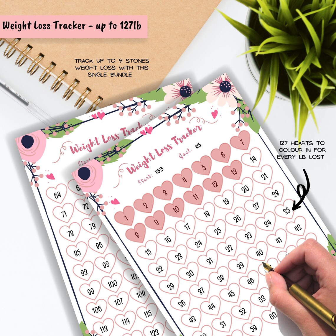 Weight Loss Tracker 9 Stones Printable 127 Lb Weight Loss - Etsy