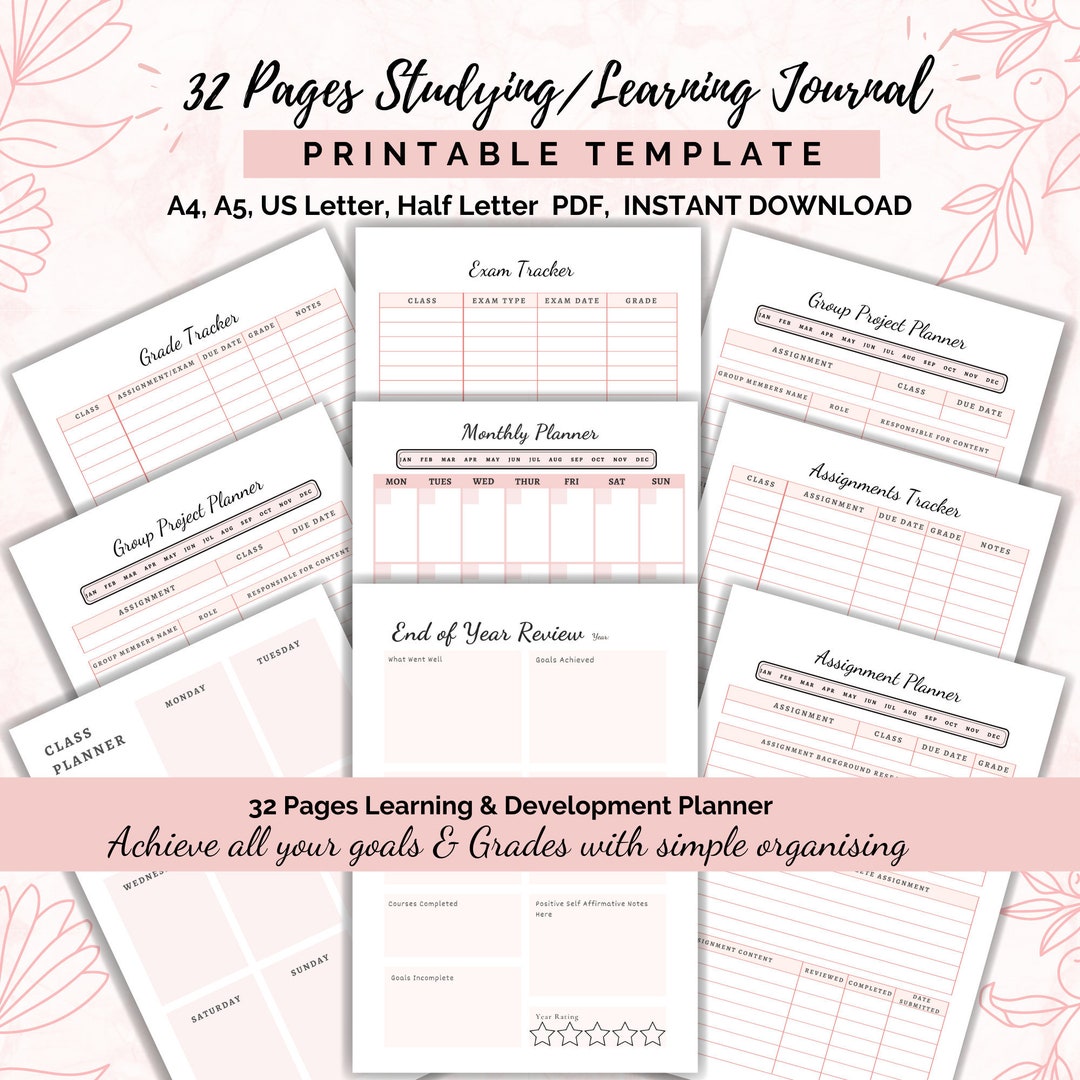 Weekly Class Planner: Studying & Learning Journal (printable PDF) - Etsy