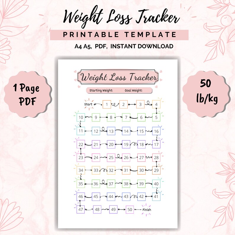 Weight Loss 50 Lb/kg Weight Loss Tracker Weightloss Planner - Etsy