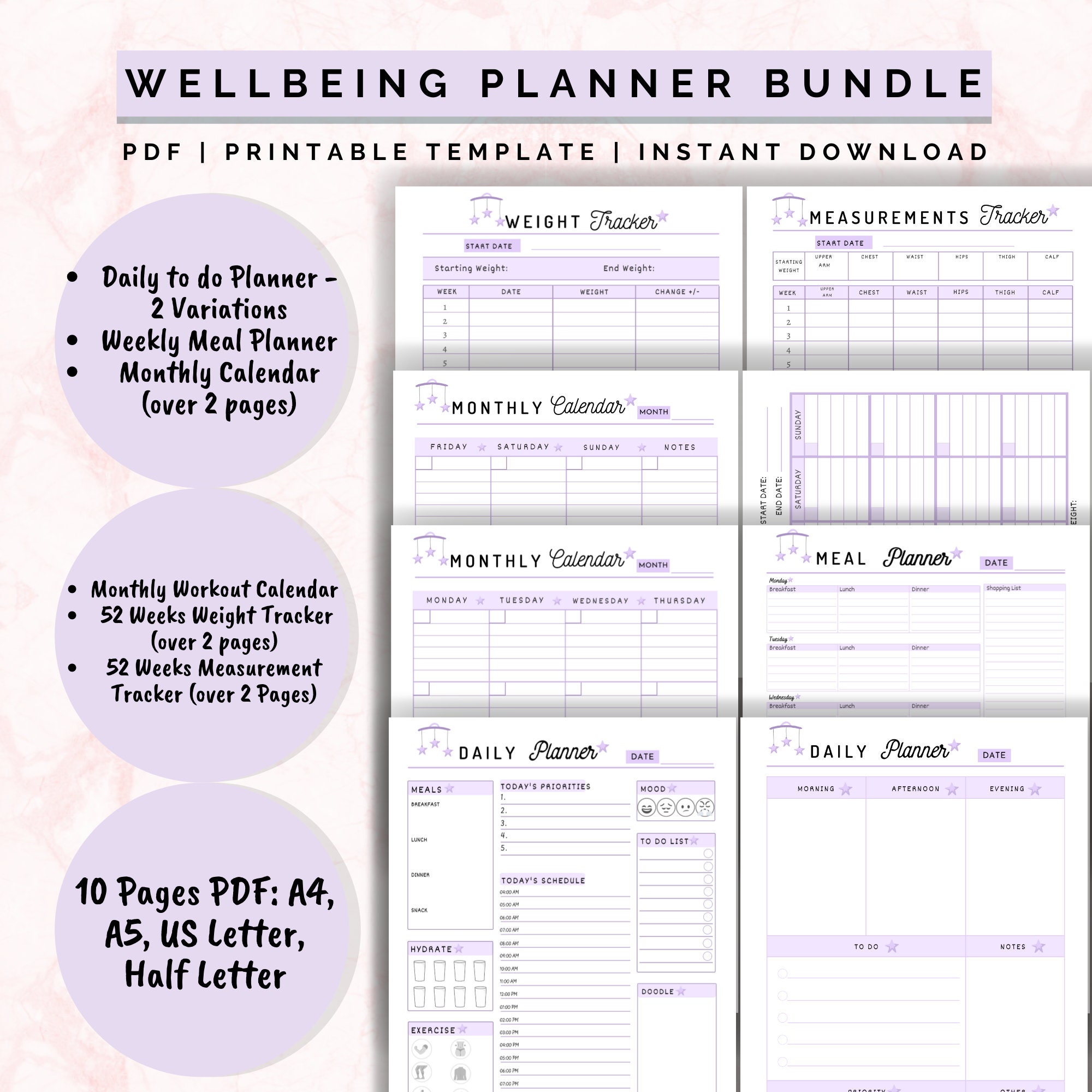 Wellbeing Planner, Meal Planner, Daily Planner, Monthly Calendar ...
