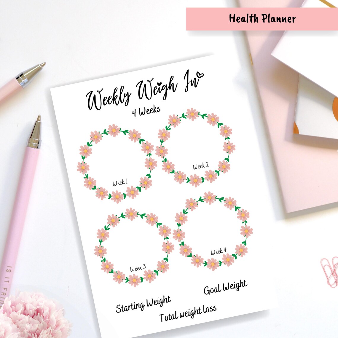 Weight Tracker 4 Weeks, Weight Loss Chart, Motivational Chart, Weight ...