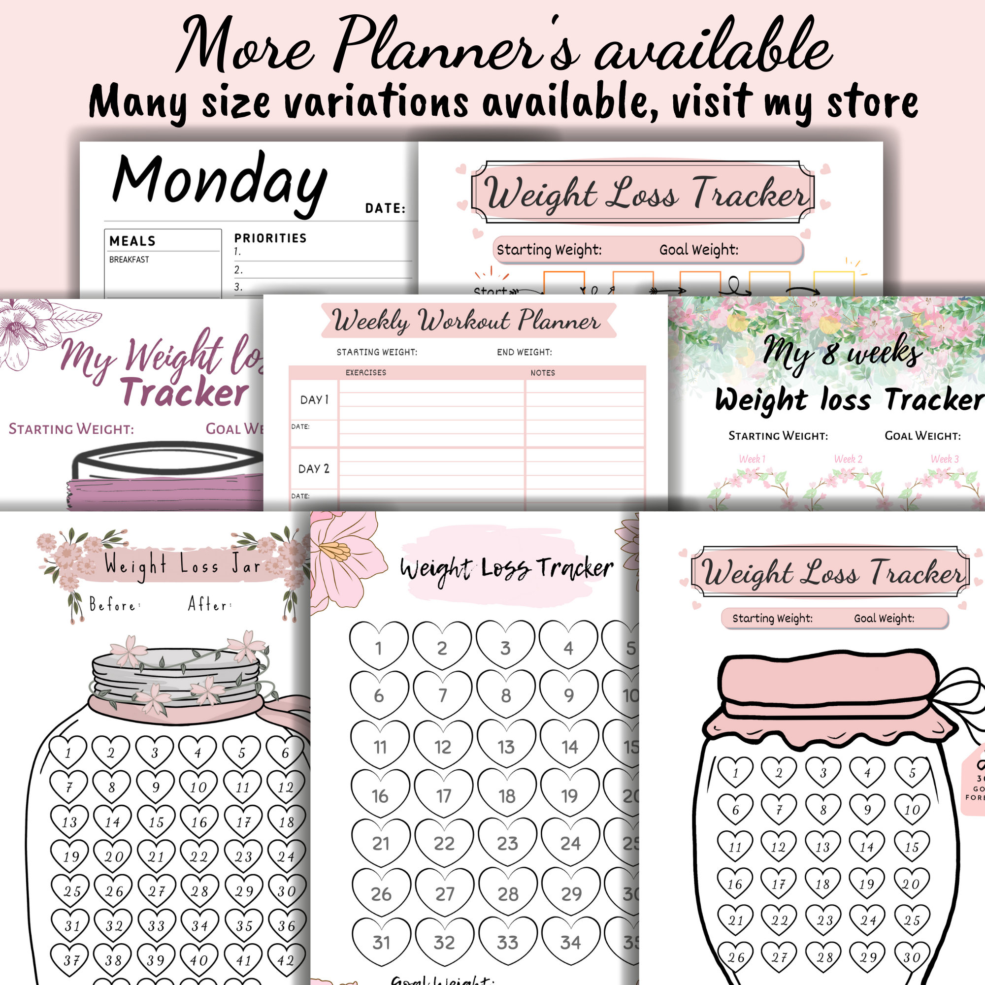 Weight Loss Tracker Printable 52 Weeks Weight Loss Chart | Etsy