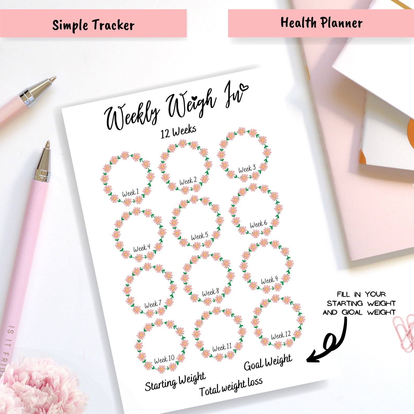 Weight Tracker 12 Weeks, Weight Loss Chart, Motivational Chart, Weight ...