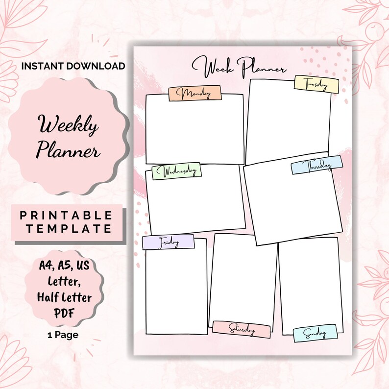 Weekly Planner, Weekly Tracker, Weekly Organizer, Weekly Schedule ...