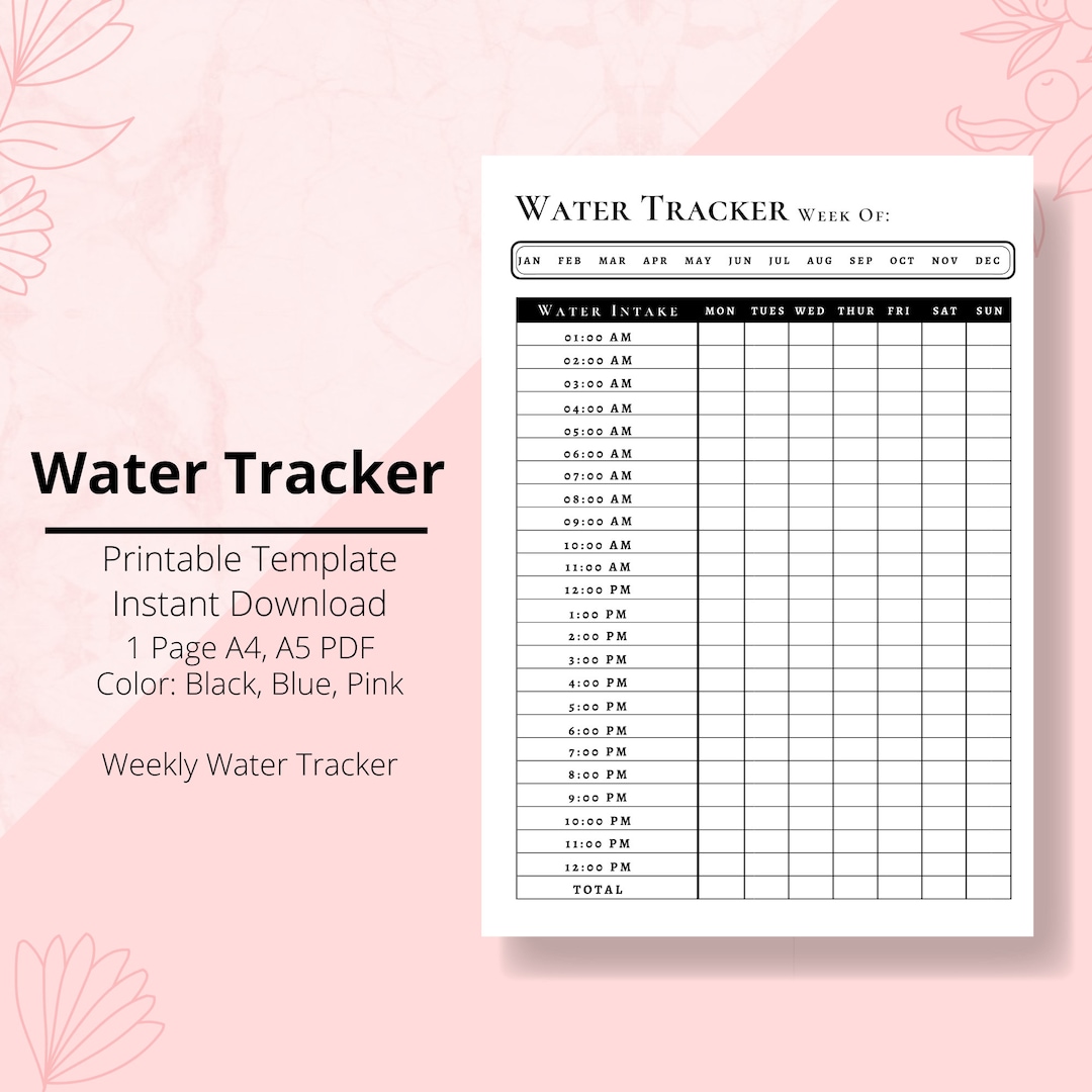 Weekly Water Tracker Printable: A4, A5 Sizes (digital Download) - Etsy