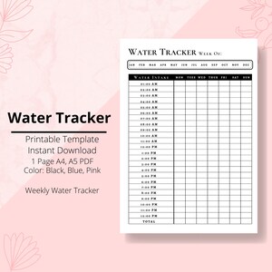 Weekly Water Tracker Printable, Water Diary, Hydration Tracker, Drink ...