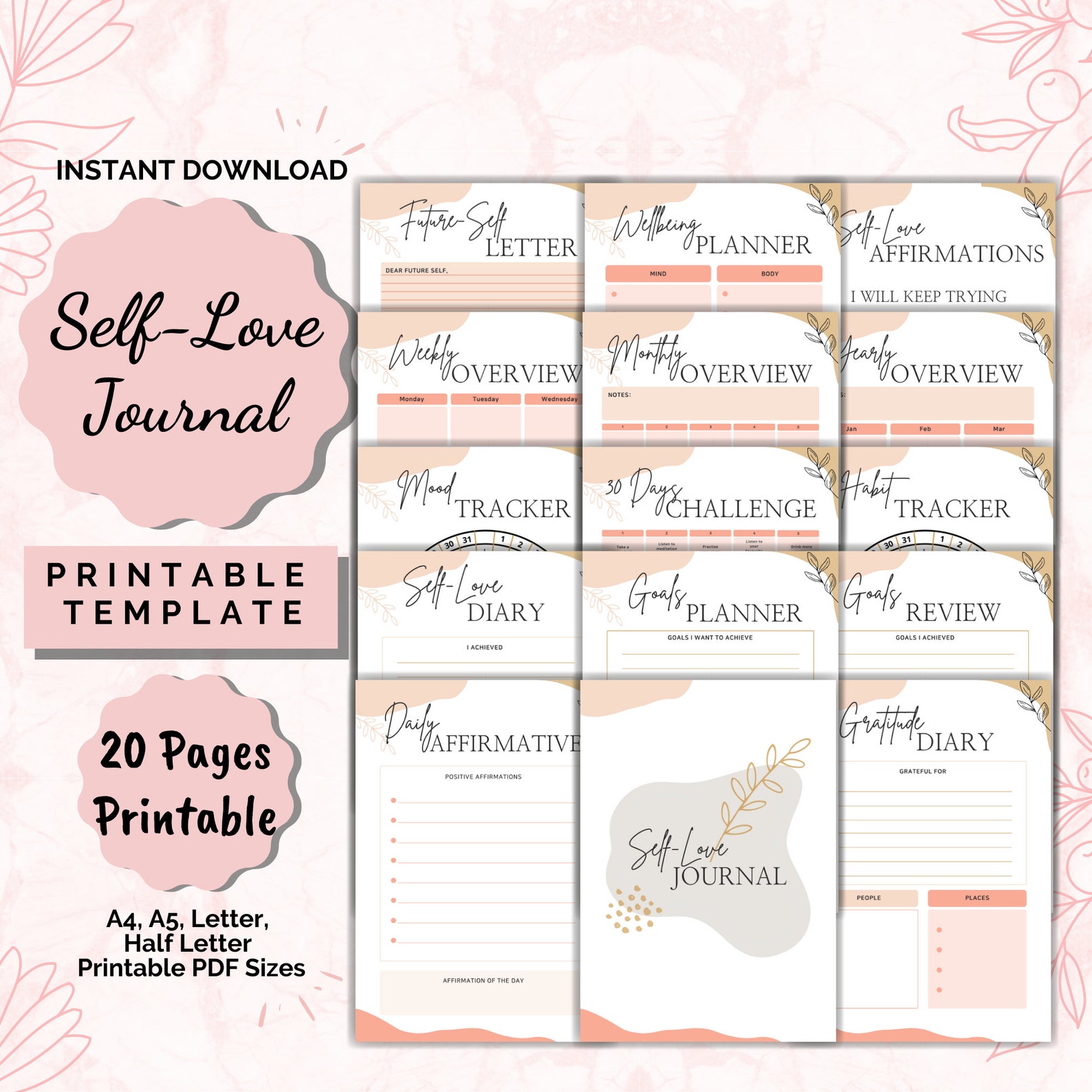 Self Love Journal Printable, Self Care Journal Positivity Affirmation ...