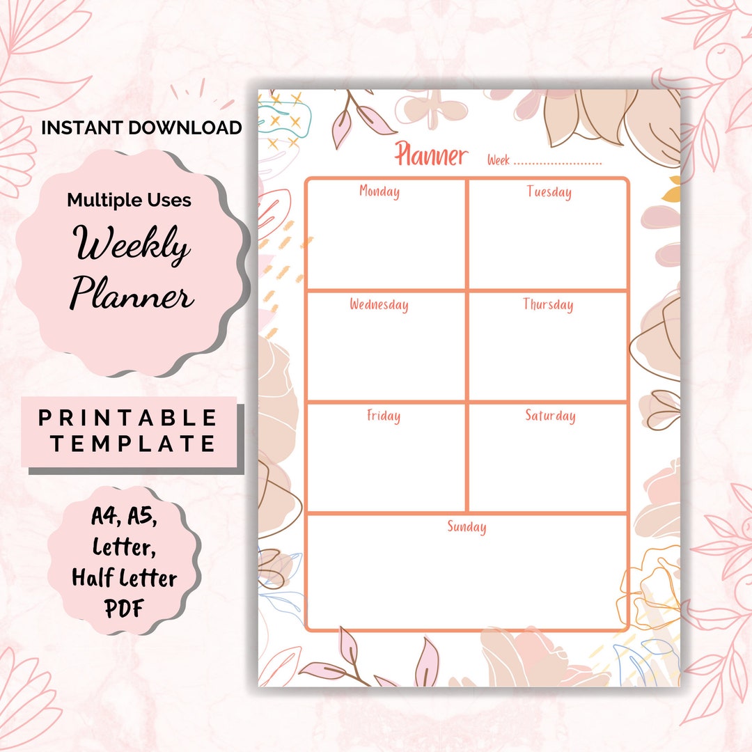 Weekly Planner Printable Meal Planer Fitness Tracker Weekly - Etsy