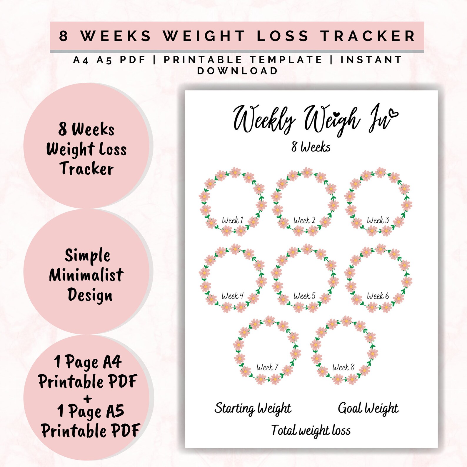 8-week Weight Loss Tracker, Motivational Chart (A4, A5 Printable PDF ...