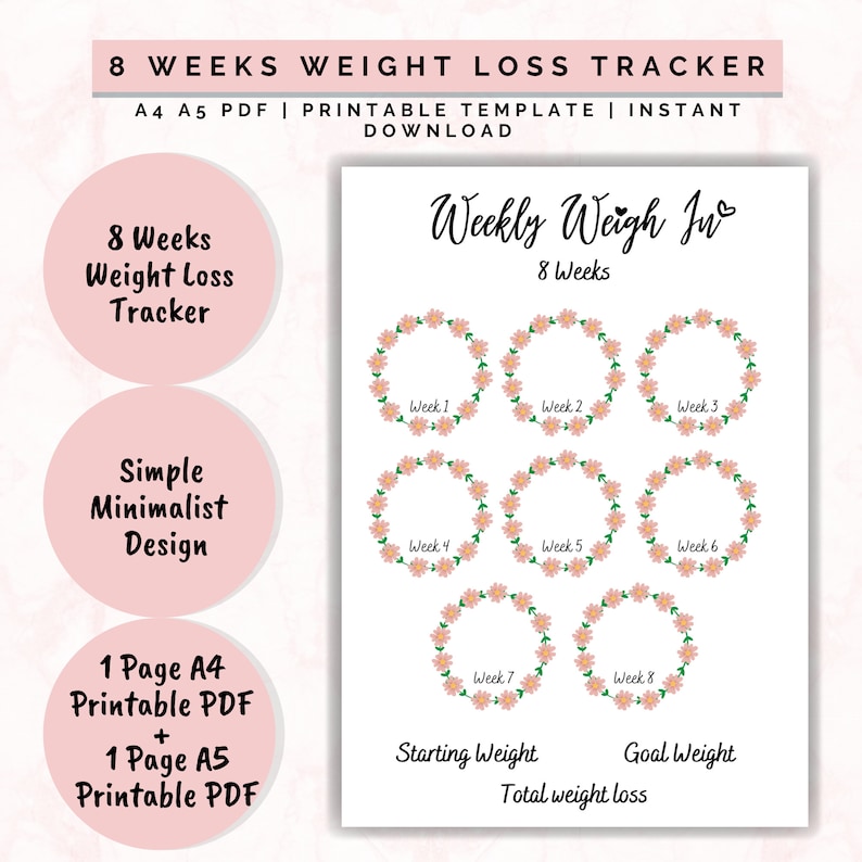 Weight Tracker 8 Weeks Weight Loss Chart Motivational Chart - Etsy UK