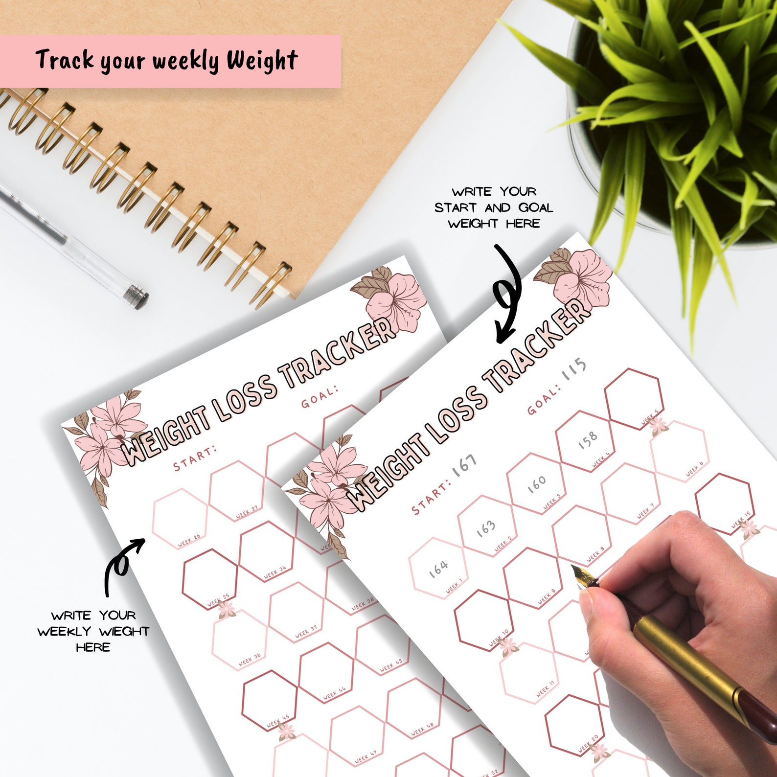 Weight Loss Tracker 52 Weeks Printable, Weight Loss Chart, Motivational ...