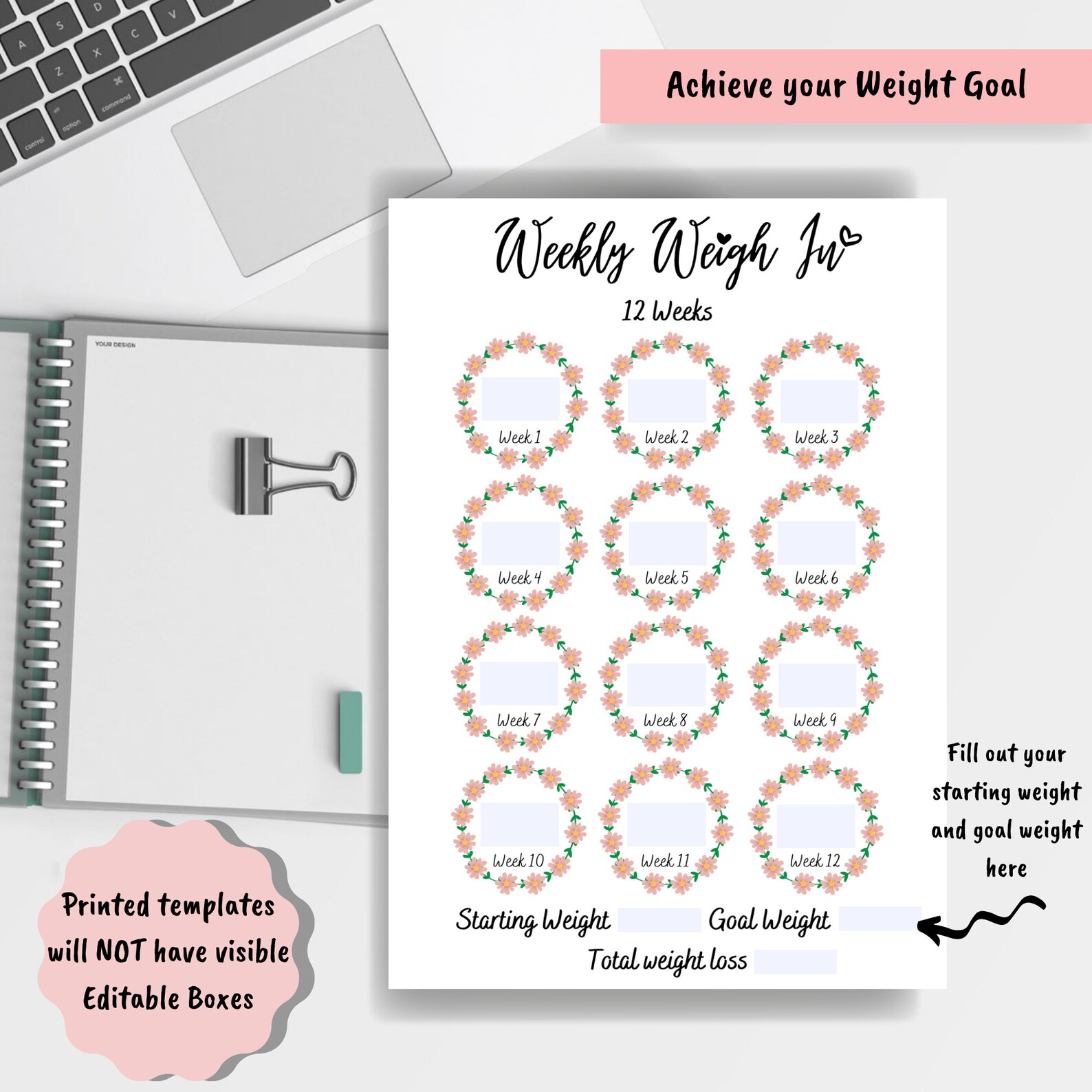 EDITABLE PDF Weight Loss Tracker 12 Weeks, Weight Loss Chart ...