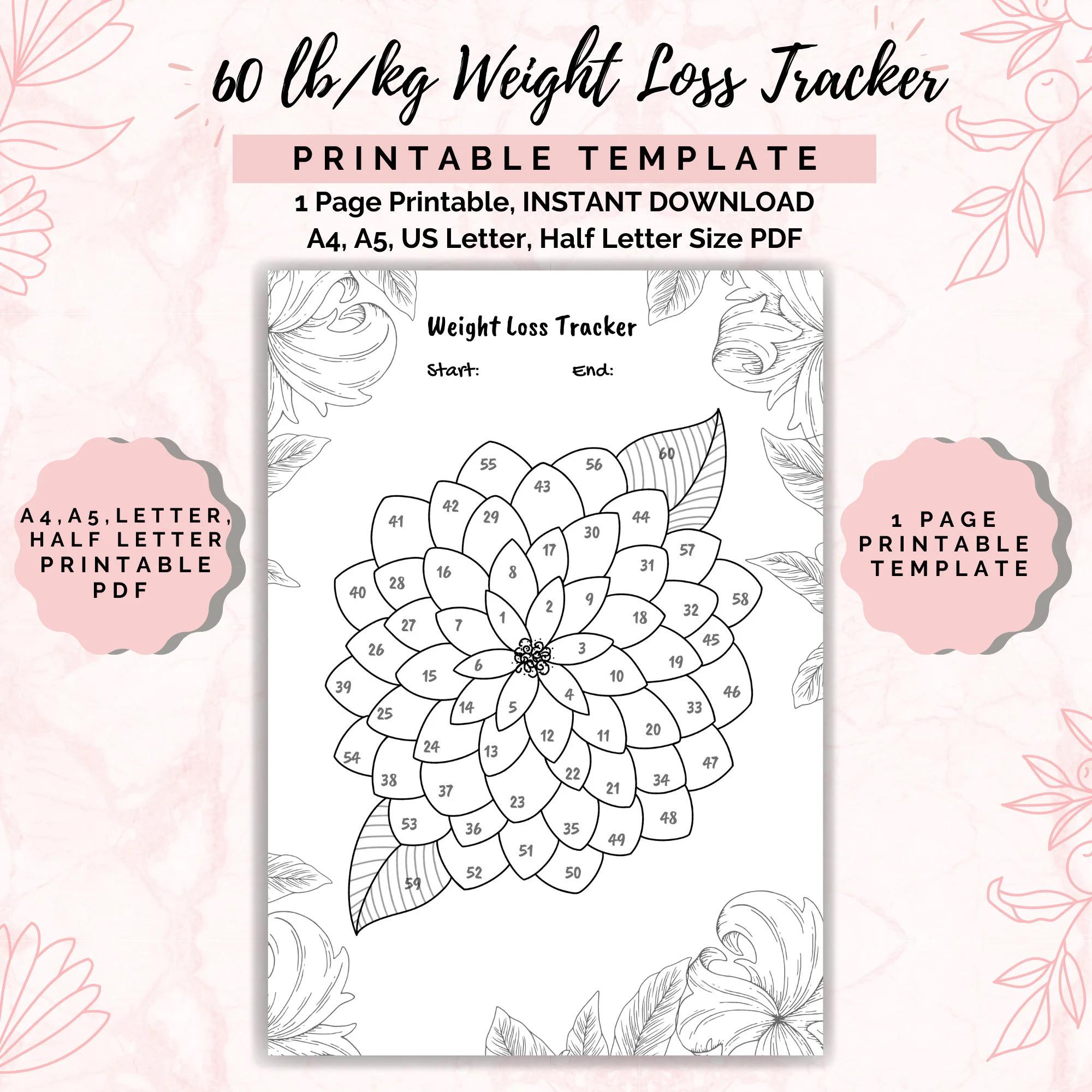 60 Lb/kg Weight Loss Tracker Printable, Floral Tracker (digital ...