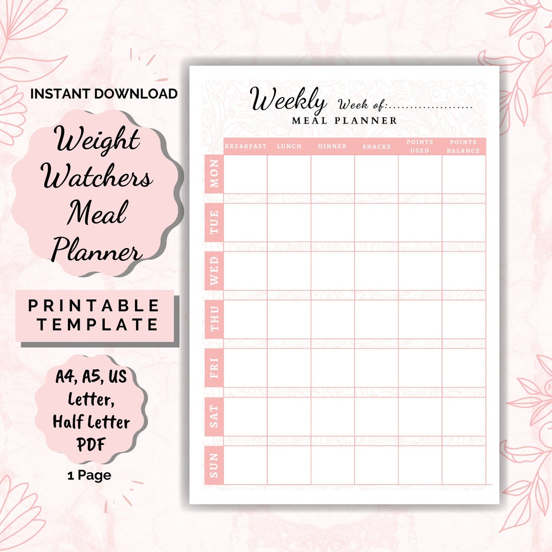 Weight Watchers Meal Planner, Food Diary, Weekly Meal Plan, Weekly Food ...