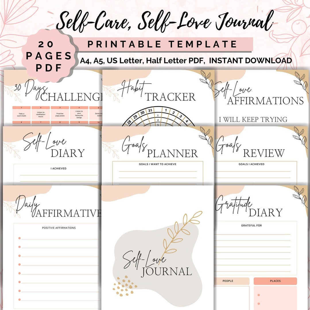 Self Love Journal Printable, Self Care Journal Positivity Affirmation ...