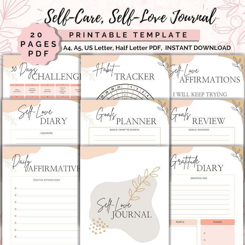 Self Love Journal Printable, Self Care Journal Positivity Affirmation ...