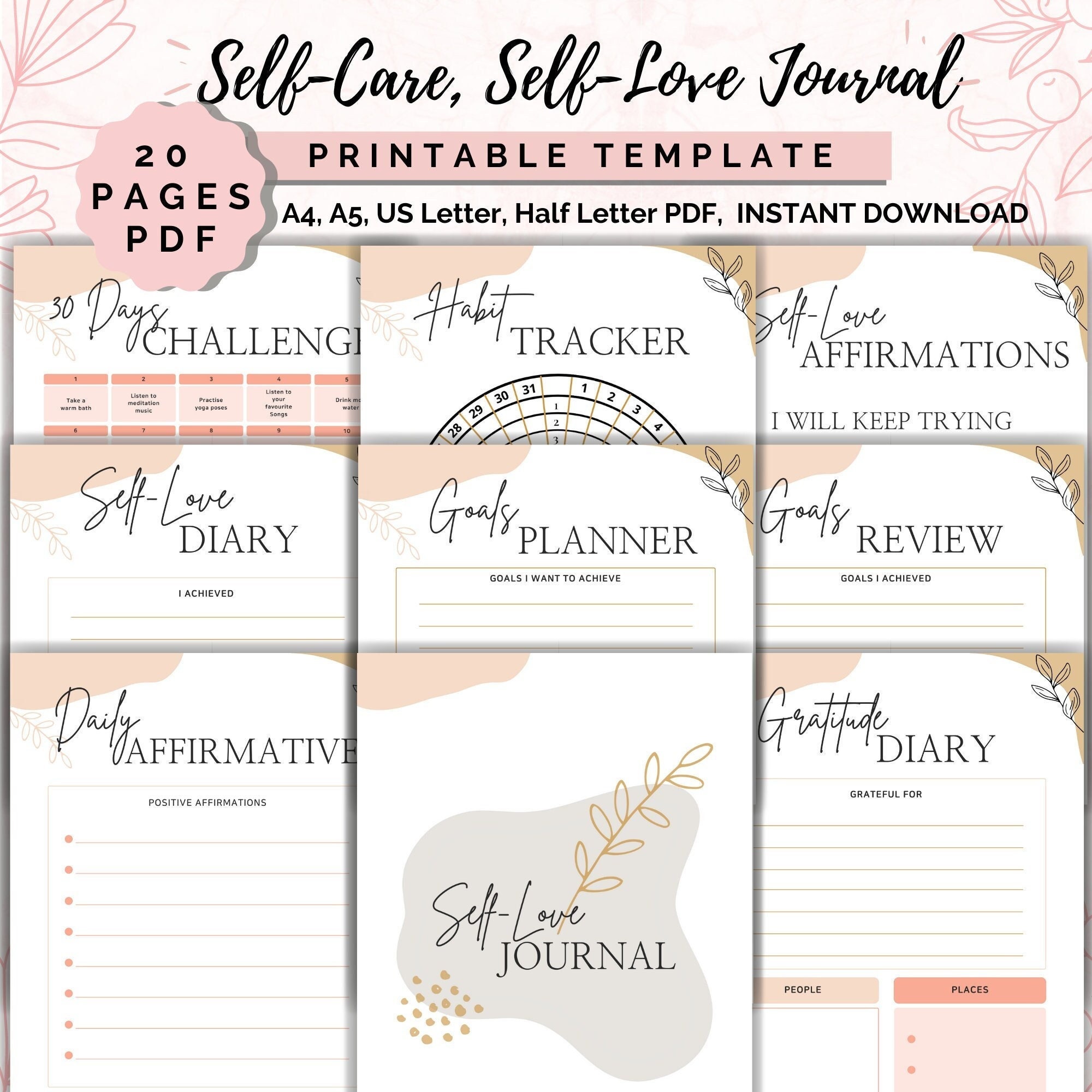 Self Love Journal Printable, Self Care Journal Positivity Affirmation ...