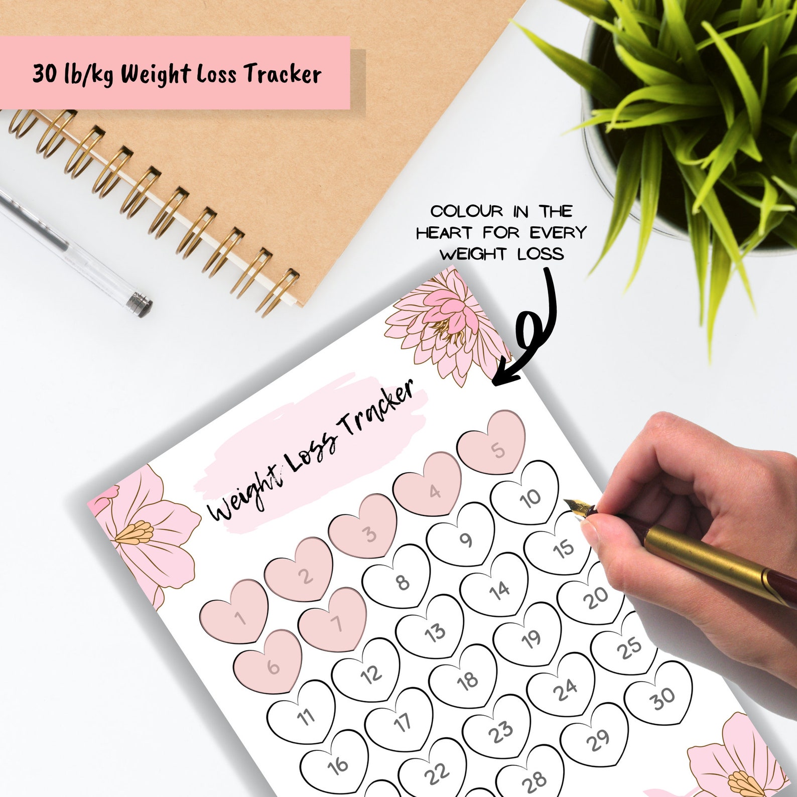 Weight Loss Tracker Printable 30 Lb/kg, Weight Loss Chart Motivational ...