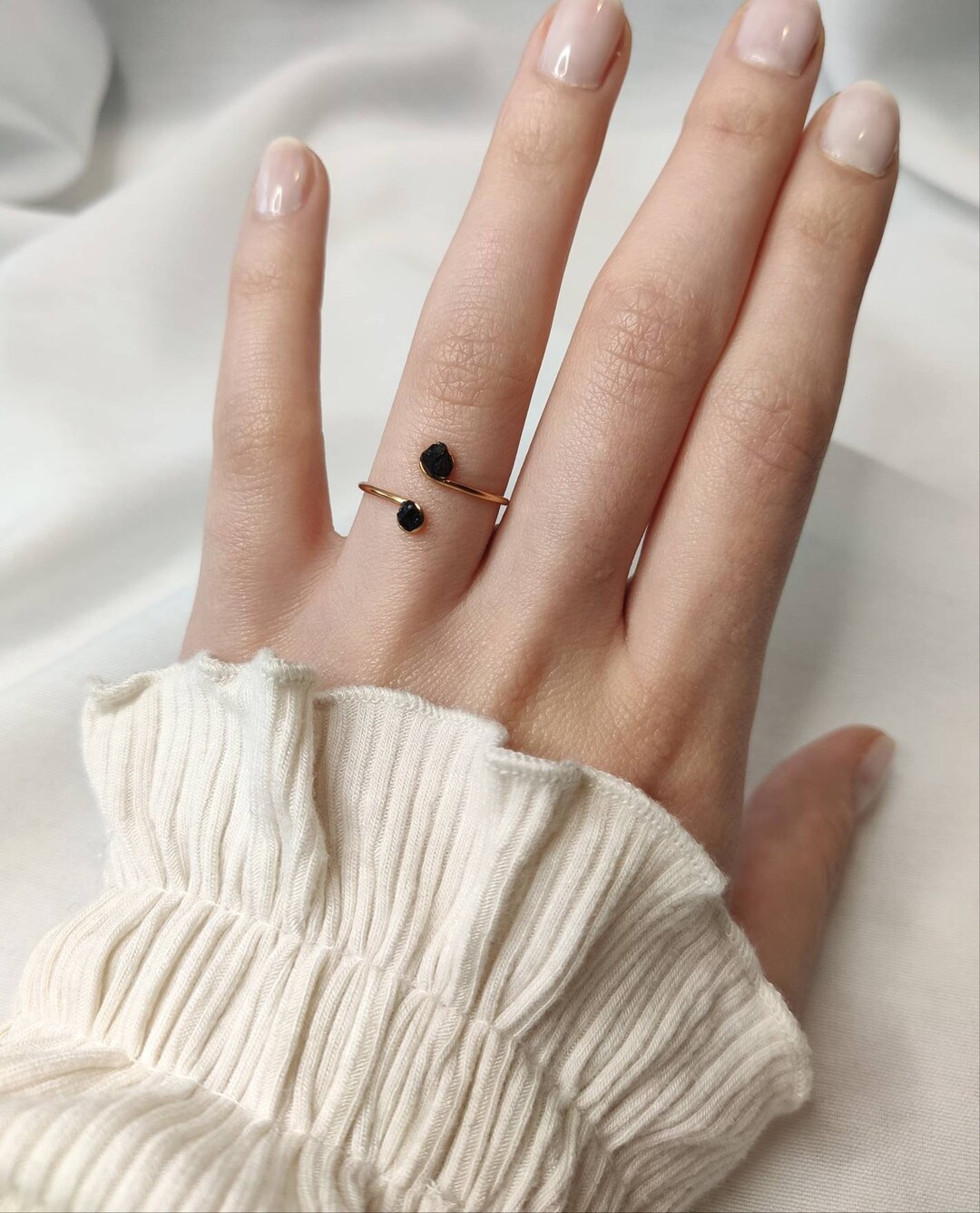 Filigree Open Gold Ring With Small Black Tourmaline Stones - Etsy