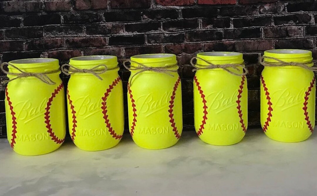 Softball Mason Jars - Sold Individually - Etsy
