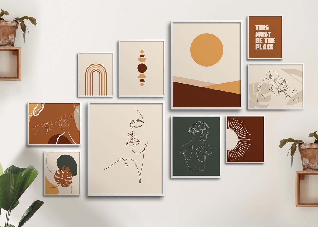 Set of 10 Prints, Abstract Shapes Art, Line Print, Gallery Wall Set ...