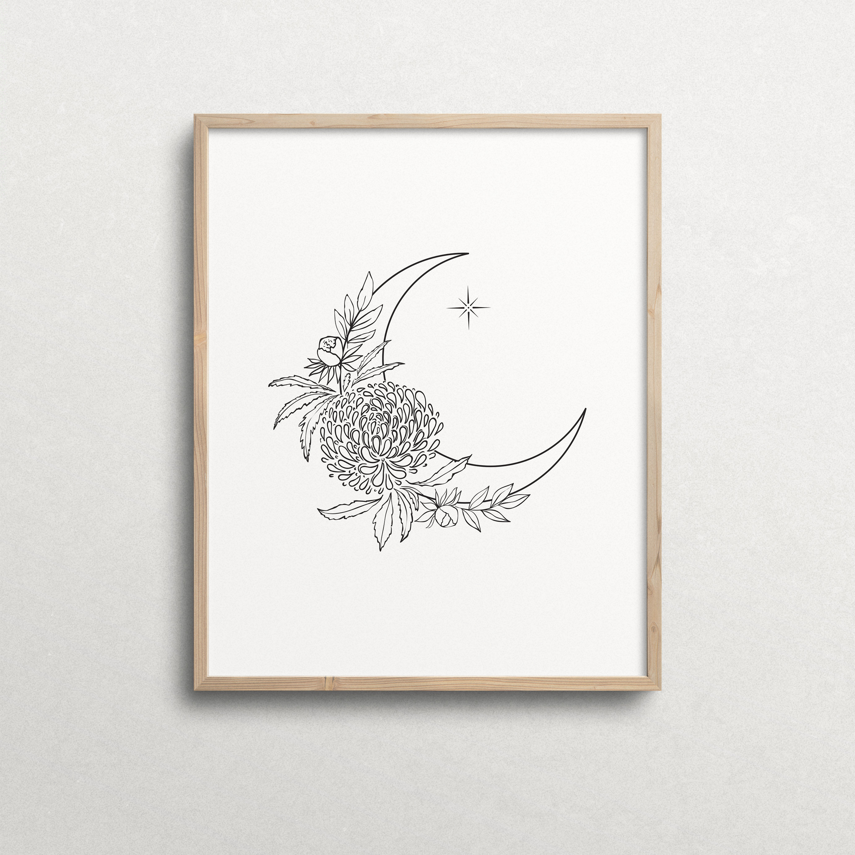Moon Flower Art Print Abstract Moon Wall Art Moon and Flower - Etsy