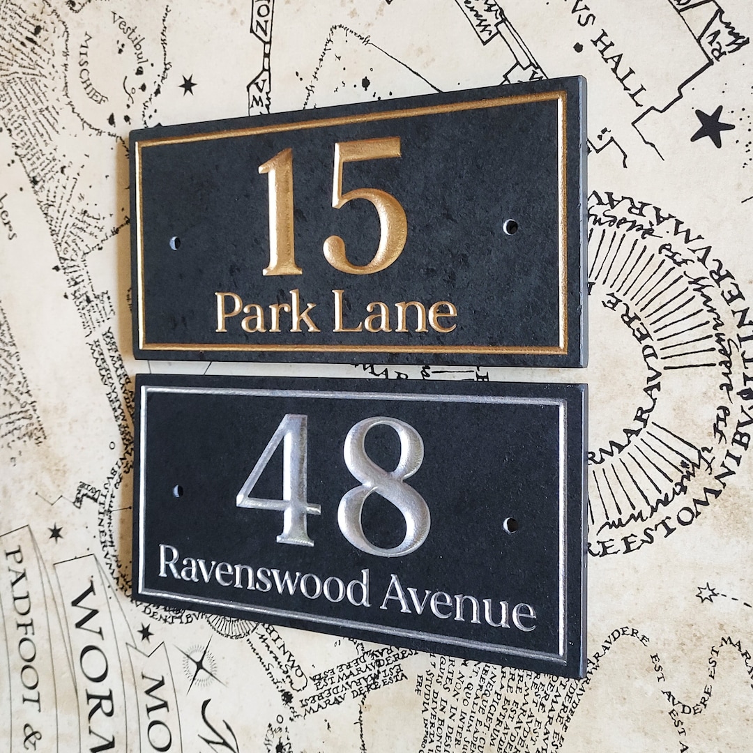 Engraved Slate House Number Plaque. Gold Silver White Personalised ...