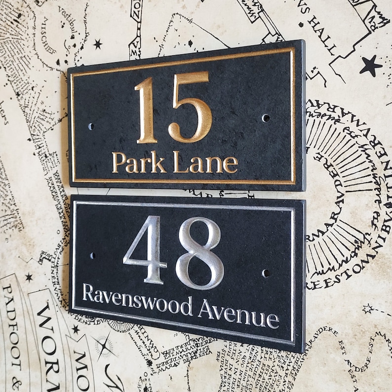Engraved Slate House Number Plaque. Gold Silver White - Etsy