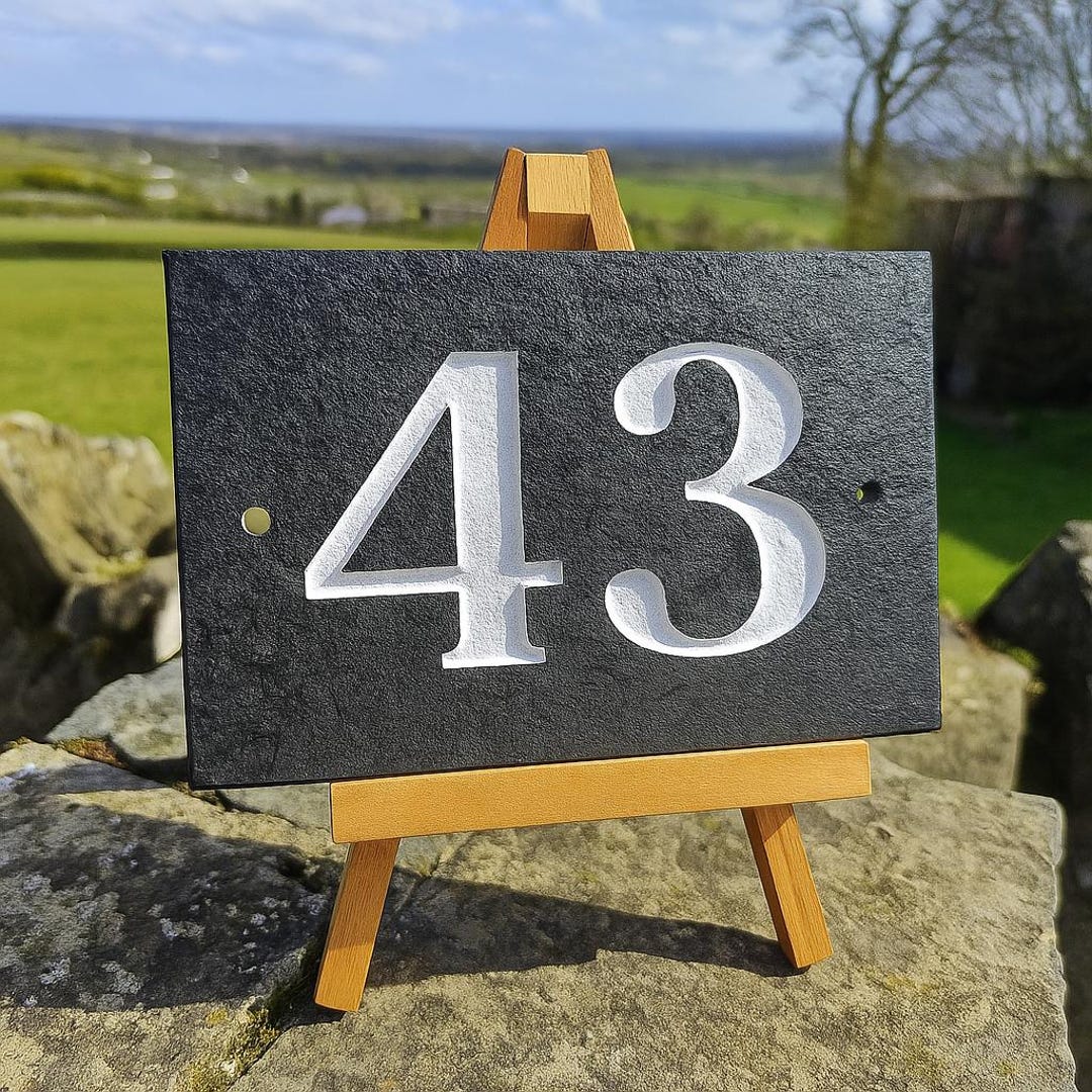 House Number Plaque 15cm X 10cm Deep Engraved Grey Slate Custom Address ...