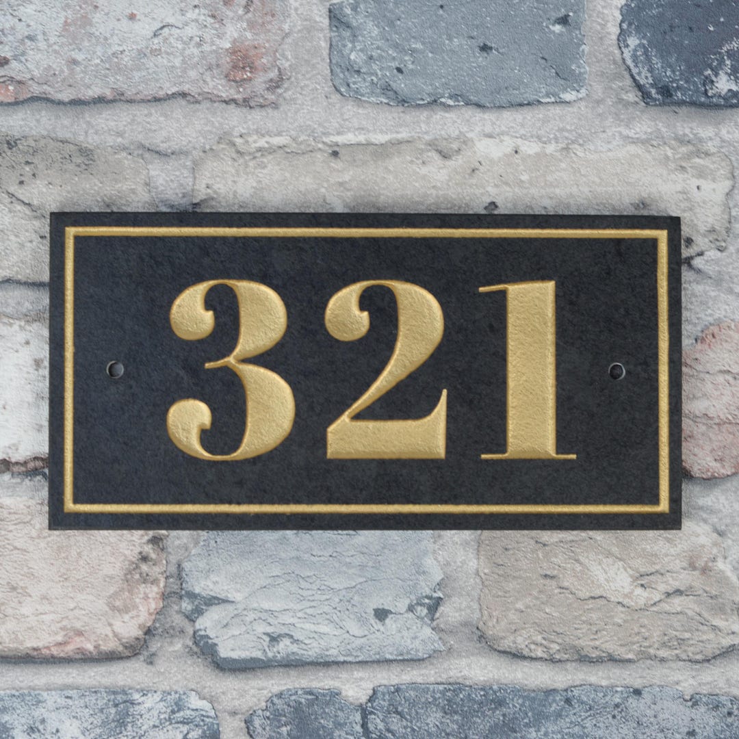 House Number Plaque Fancy Gold Font Deep Engraved Bold Letters Custome ...