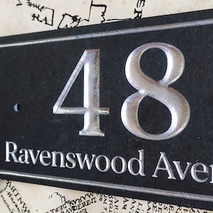 Engraved Slate House Number Plaque. Gold Silver White Personalised ...