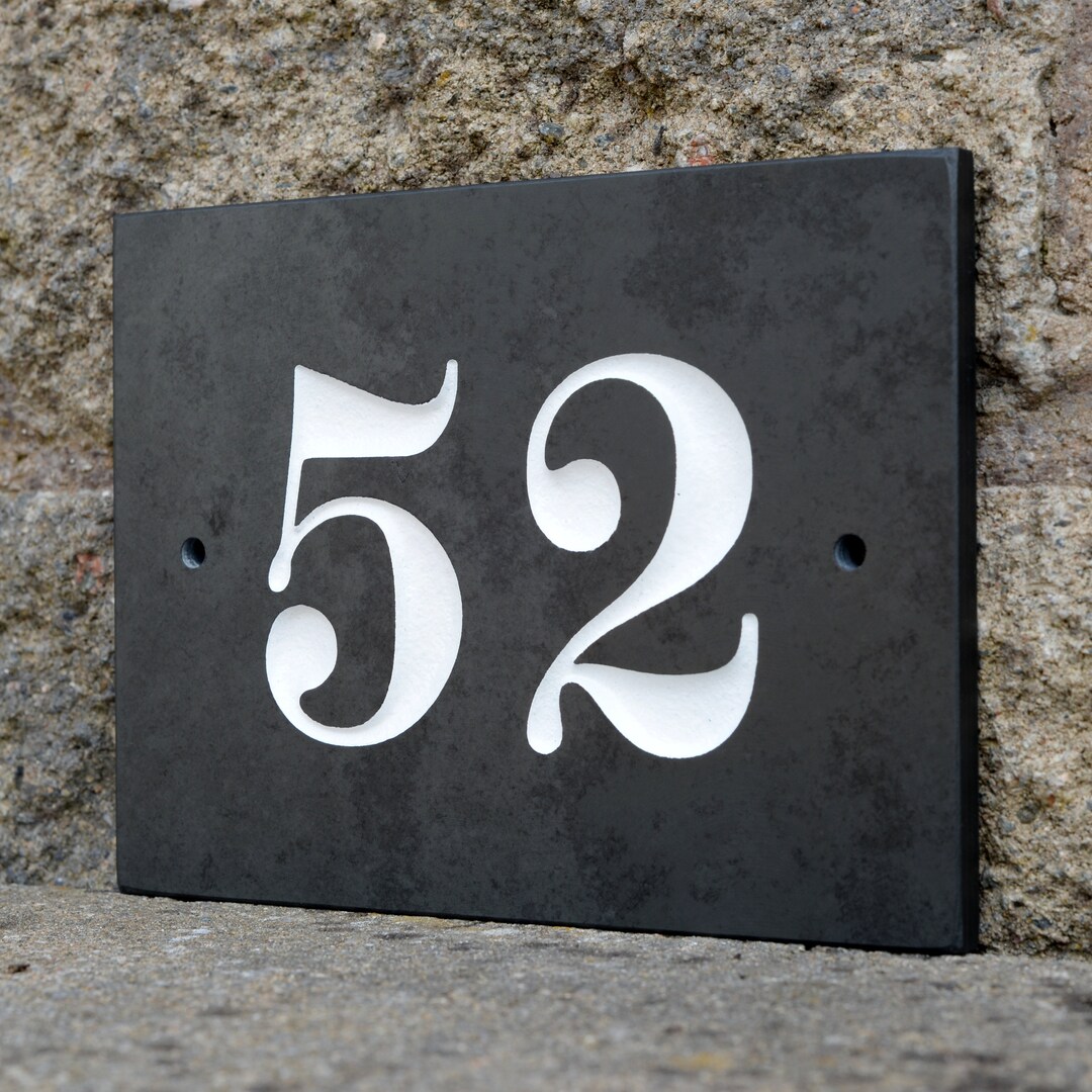 Deep Engraved Natural Slate House Door Number Plaque, 16 X 12cm, White ...