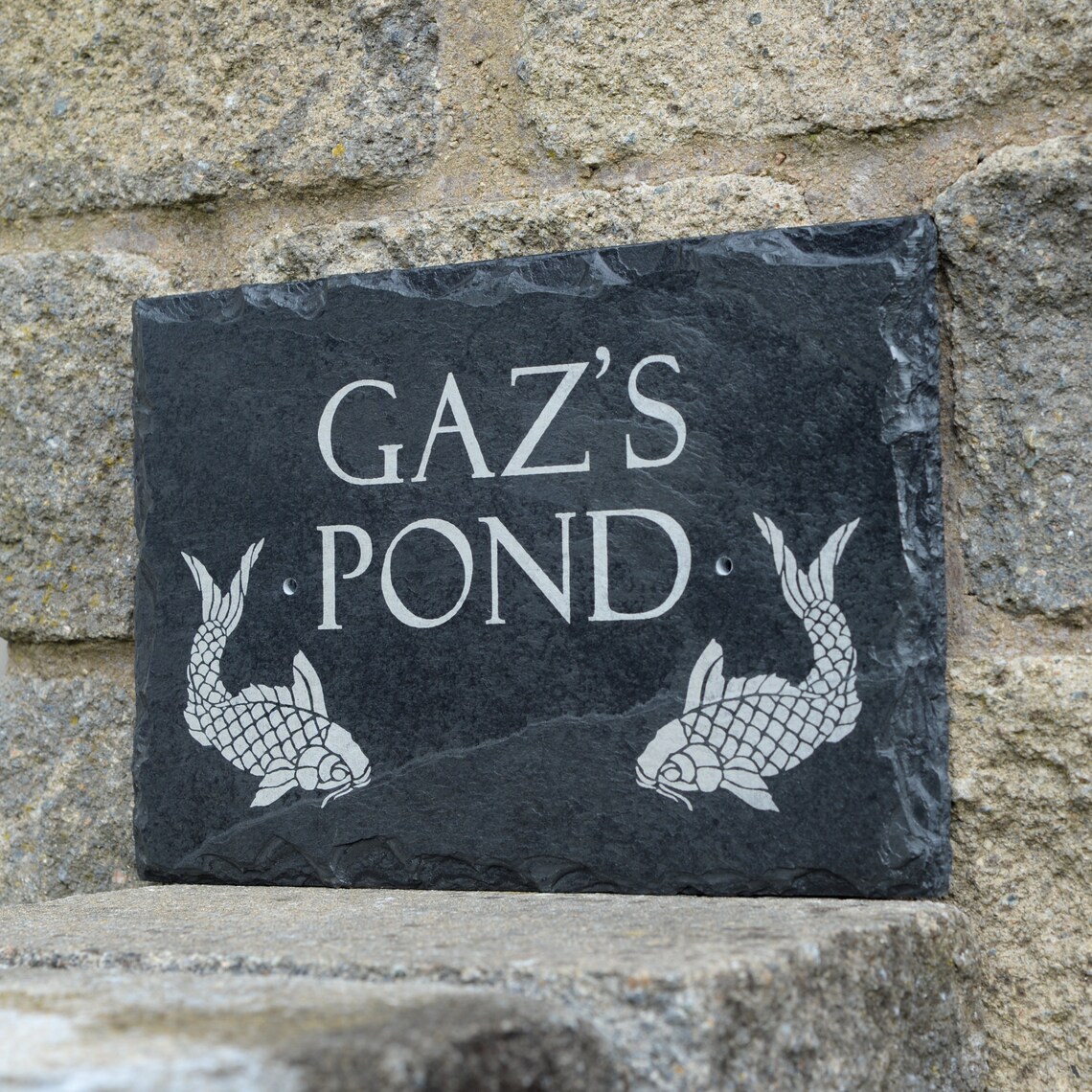Personalised Engraved Slate Pond Sign. Natural Slate Stone Wall Hanging ...