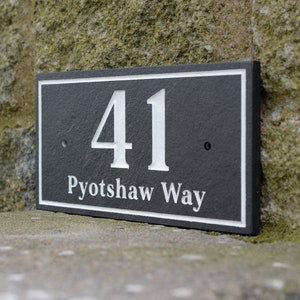 Engraved Slate House Number Plaque. Gold Silver White Personalised ...