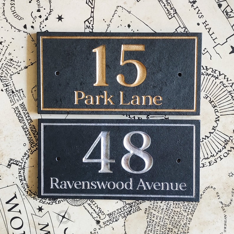 Engraved Slate House Number Plaque. Gold Silver White - Etsy UK