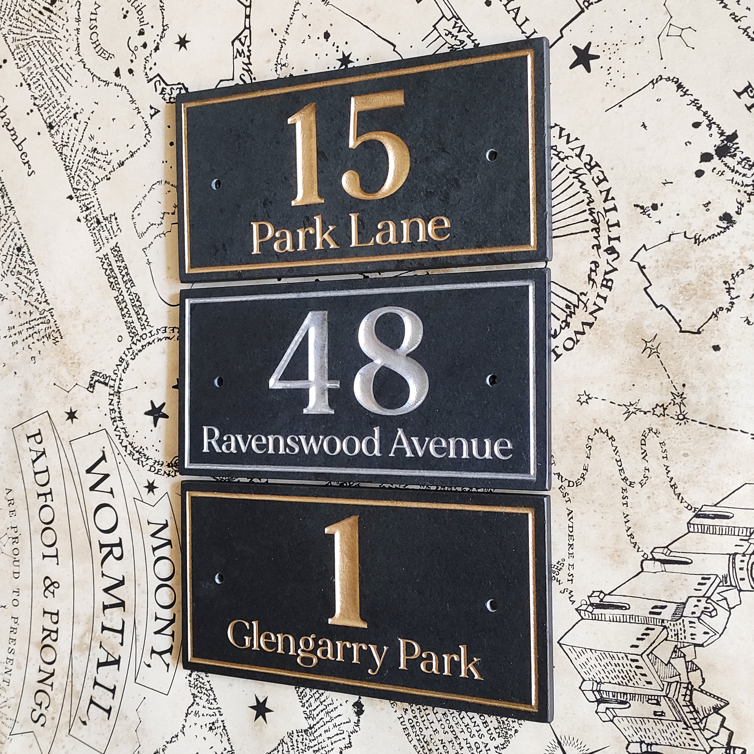 Engraved Slate House Number Plaque. Gold Silver White - Etsy UK