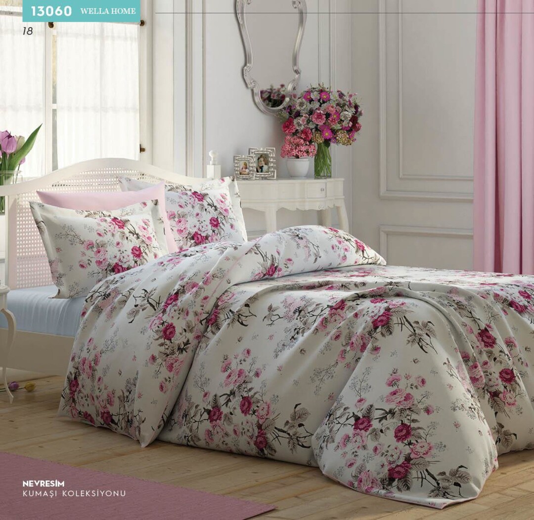 Floral Colorful Cotton Bedding Set Duvet Cover, Flat Sheet, Fitted ...