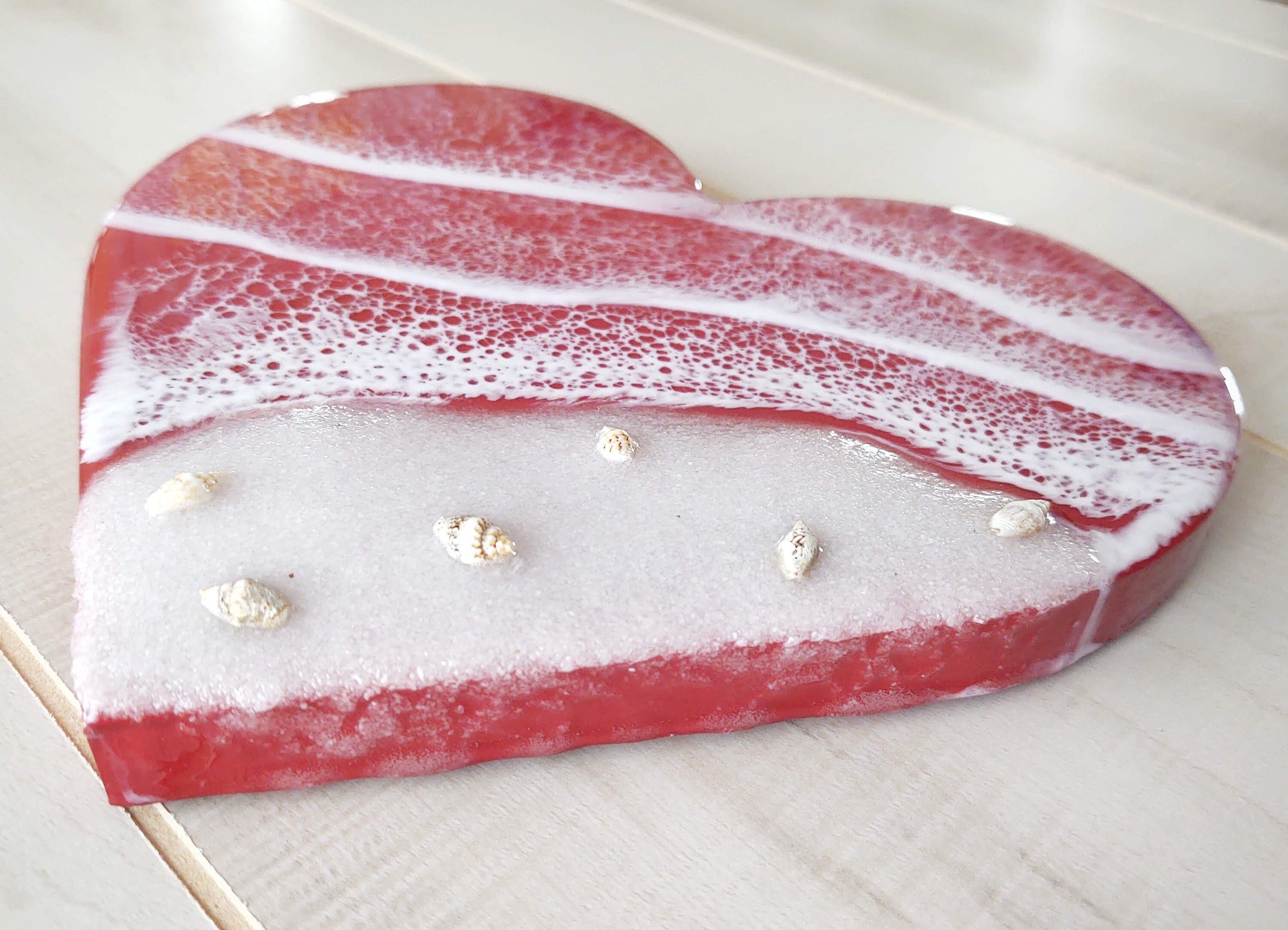 Red Heart Ocean Scene With Sand and Waves Wall Art - Etsy