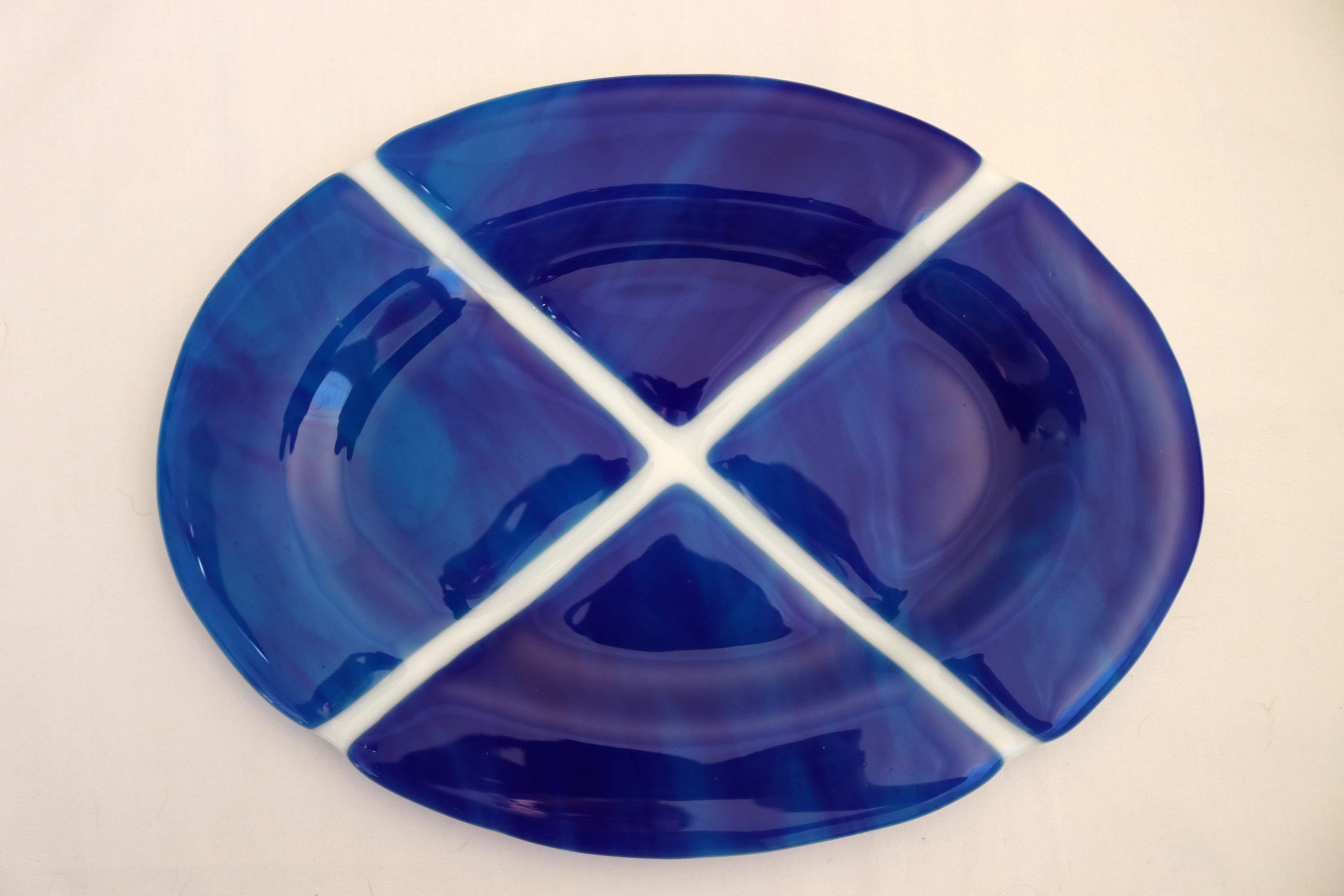 Lovely Cobalt Blue Streaky Glass Over White Base Fused Glass Art Dish ...