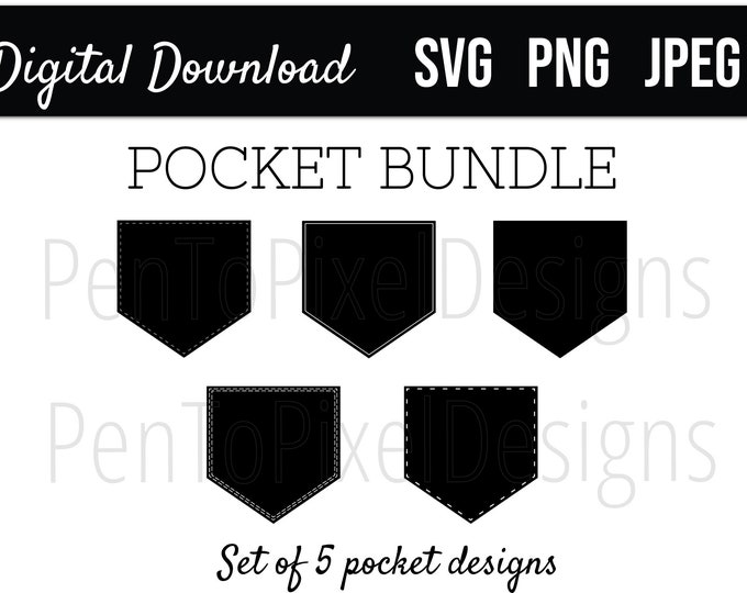 Shirt Pocket Vector Clipart Set / Outline & Stamp Drawing Graphic ...