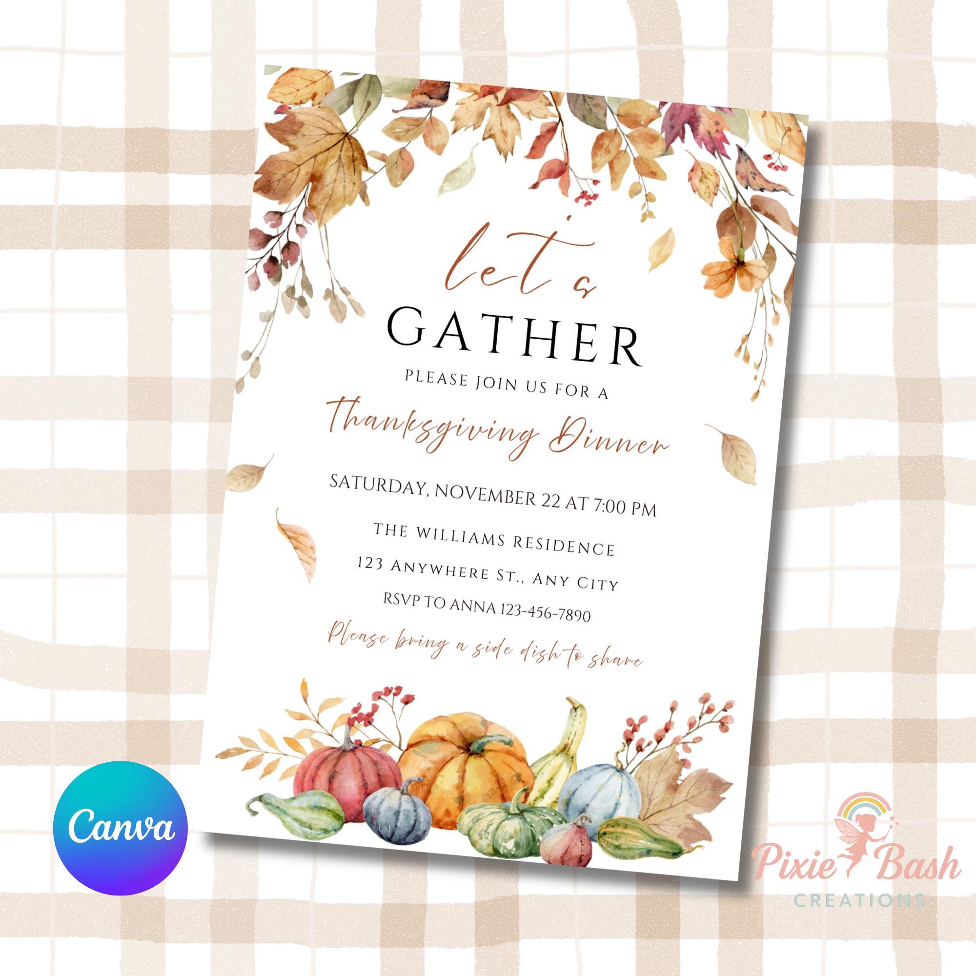 Thanksgiving Dinner Invitation: Editable Thanksgiving Party Invite ...