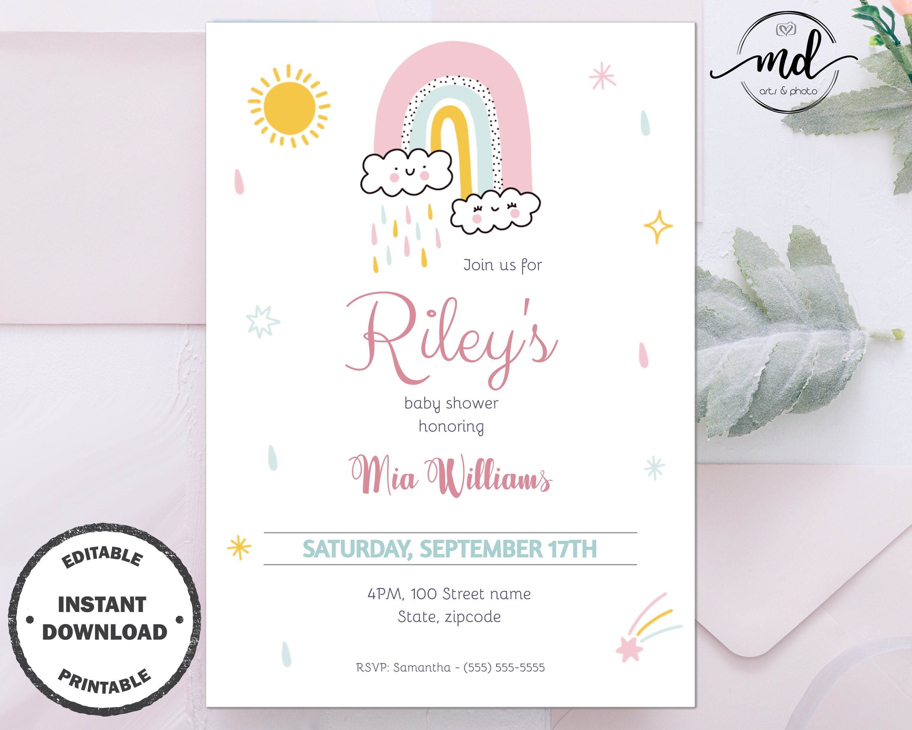 Rainbow Baby Shower Digital Invitation Printable, Rainbow Invite ...