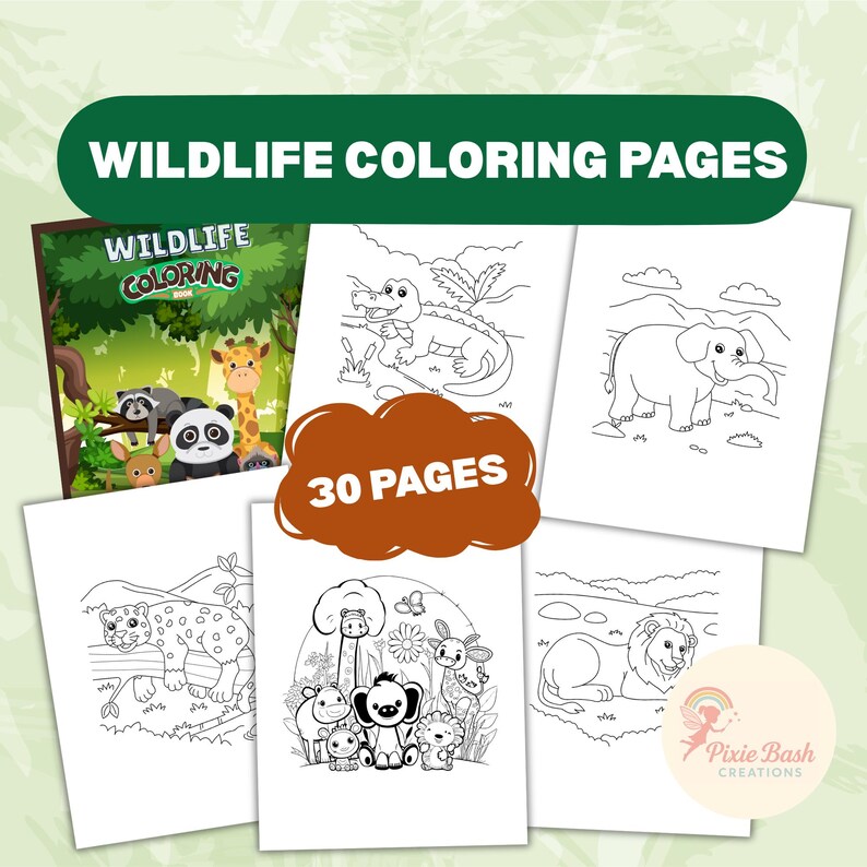 Wildlife Coloring Pages for Kids, Jungle Animals Coloring Book PDF ...